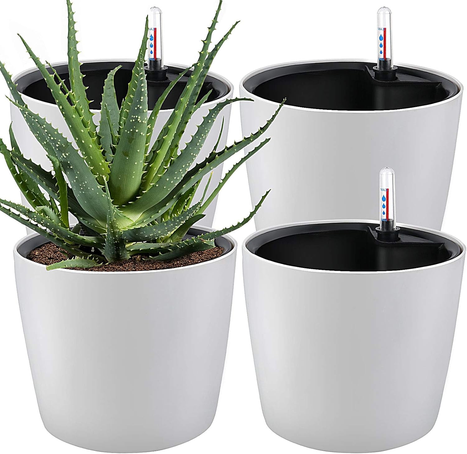 4 Pack 7 Inch Self Watering Succulent Pots, Decorative White Flower Pot ...
