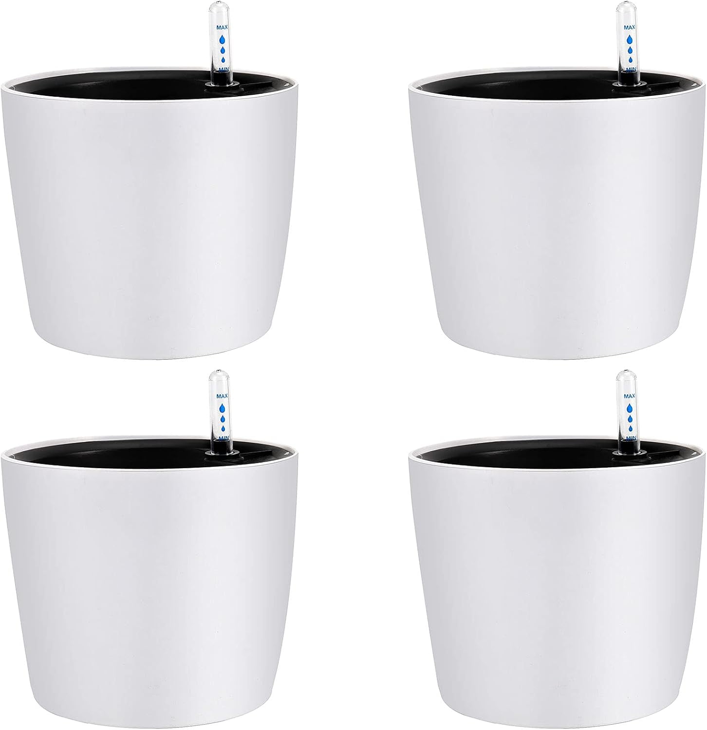 4 Pack 7 Inches Self Watering Planter, White Flower Pots with Water ...