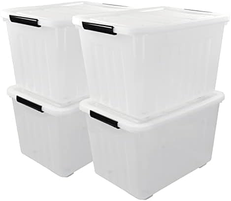 4-Pack 70 L Large Clear Storage Boxes, Plastic Latching Boxes with ...