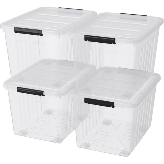 4 Pack 70 L Large Storage Container Bin, Plastic Latching Tote Box with ...