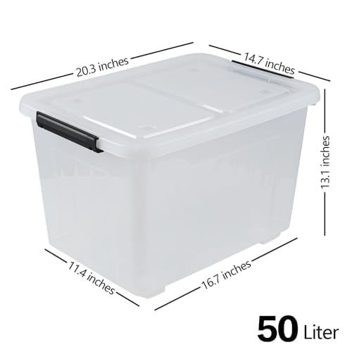 4 Pack 70 L Large Storage Container Bin, Plastic Latching Tote Box with ...