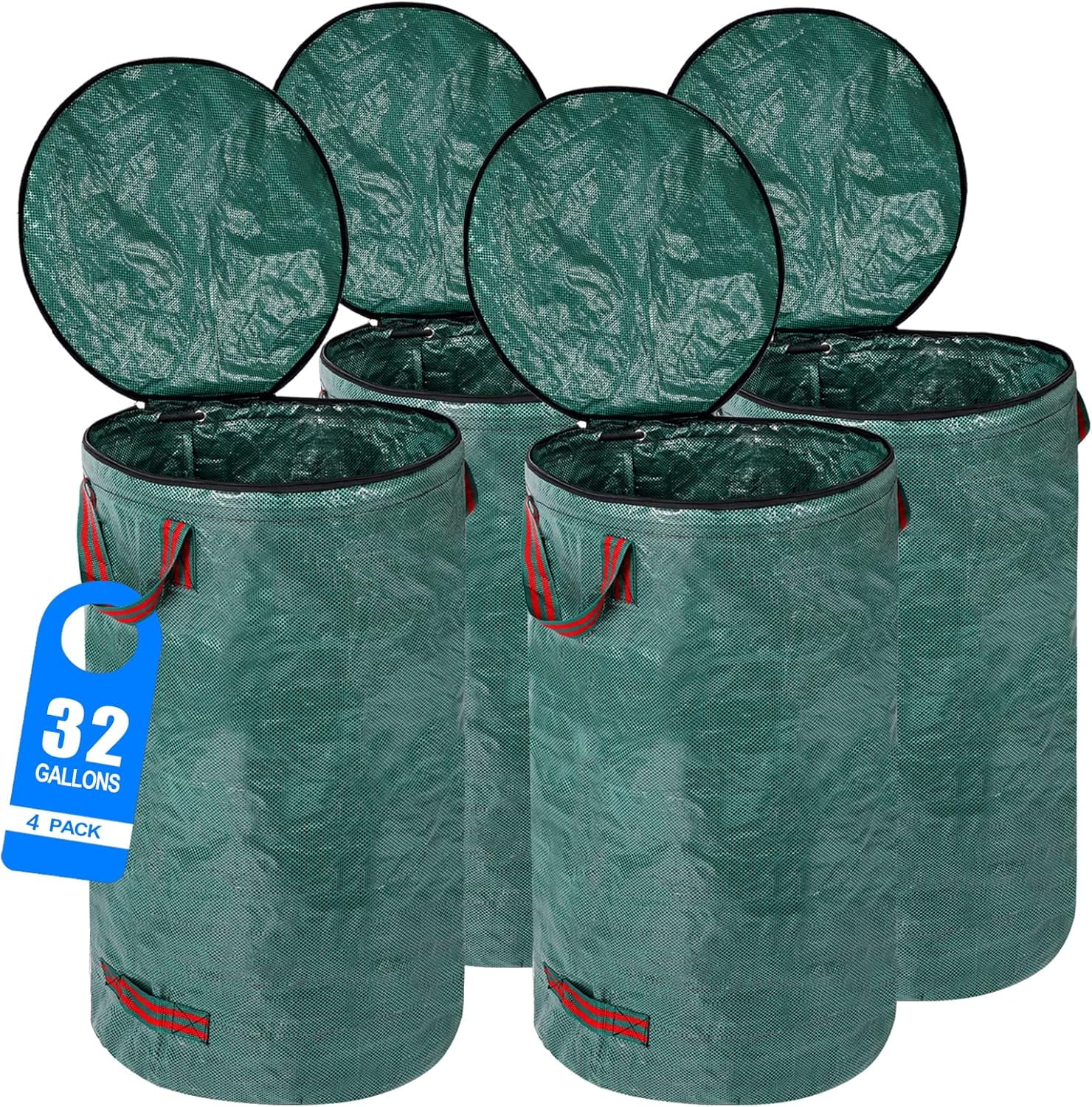 4 Pack 72 Gallons Reusable Yard Waste Bags with Lid Extra Large Lawn ...