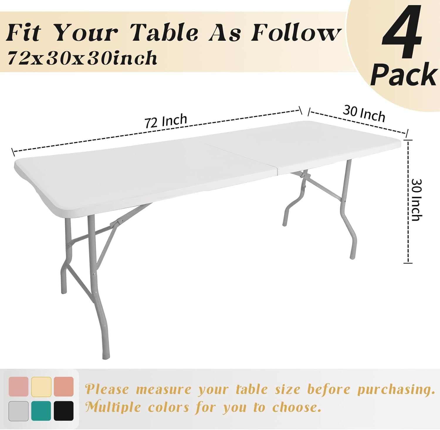4 Pack 72 x 30 Inch Open Back Fitted Tablecloth Rectangle Table Fitted ...