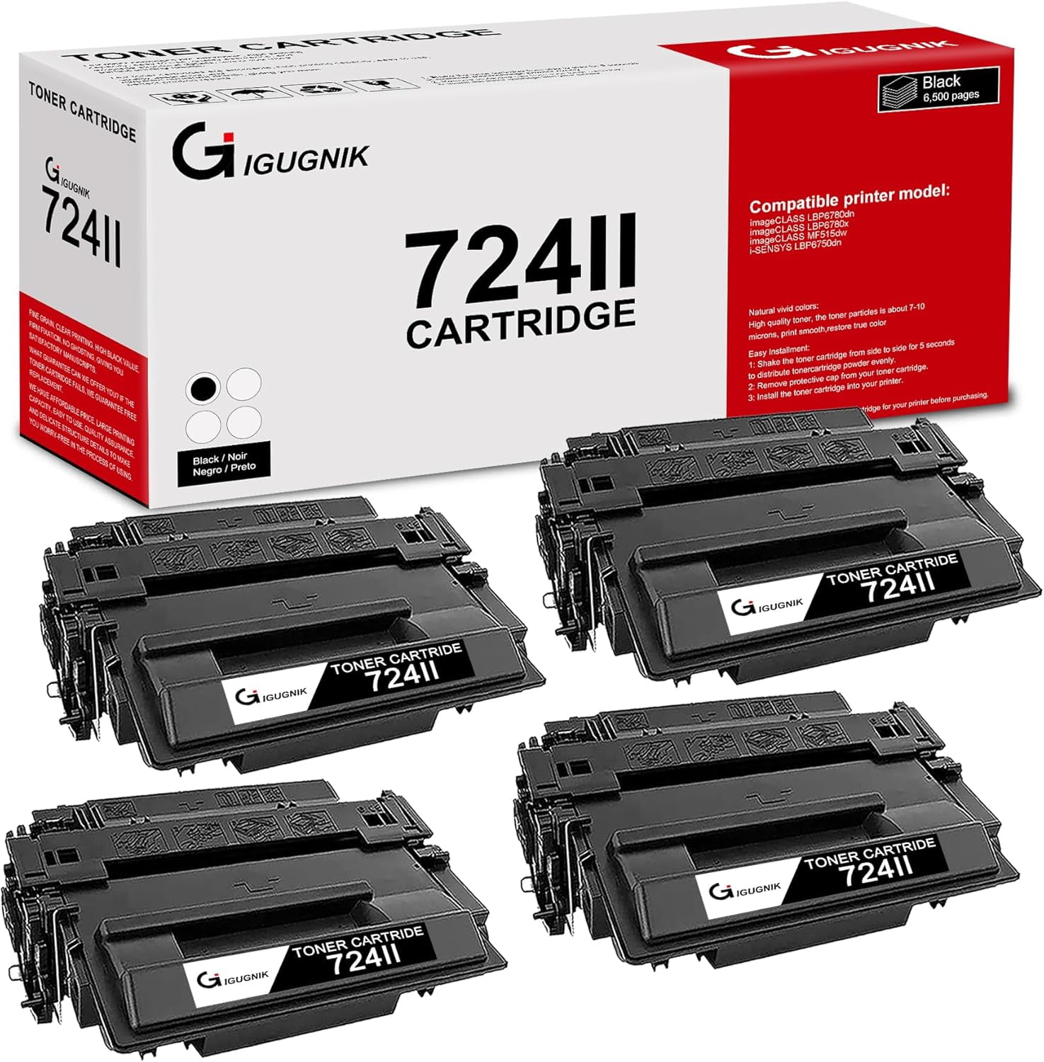 4 Pack 724II Black Toner Cartridge Compatible 724II Replacement for Canon 724II for Canon ...