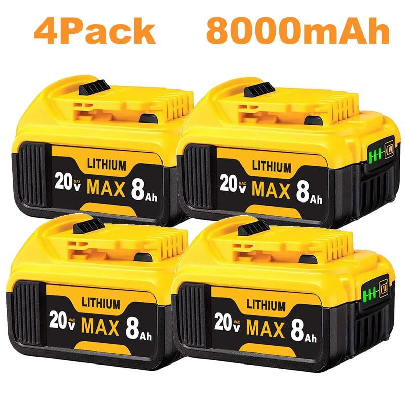 4-Pack 8.0Ah 20V MAX Lithium Battery Replacement for DeWalt Tools - High-Capacity XR Compatible ...