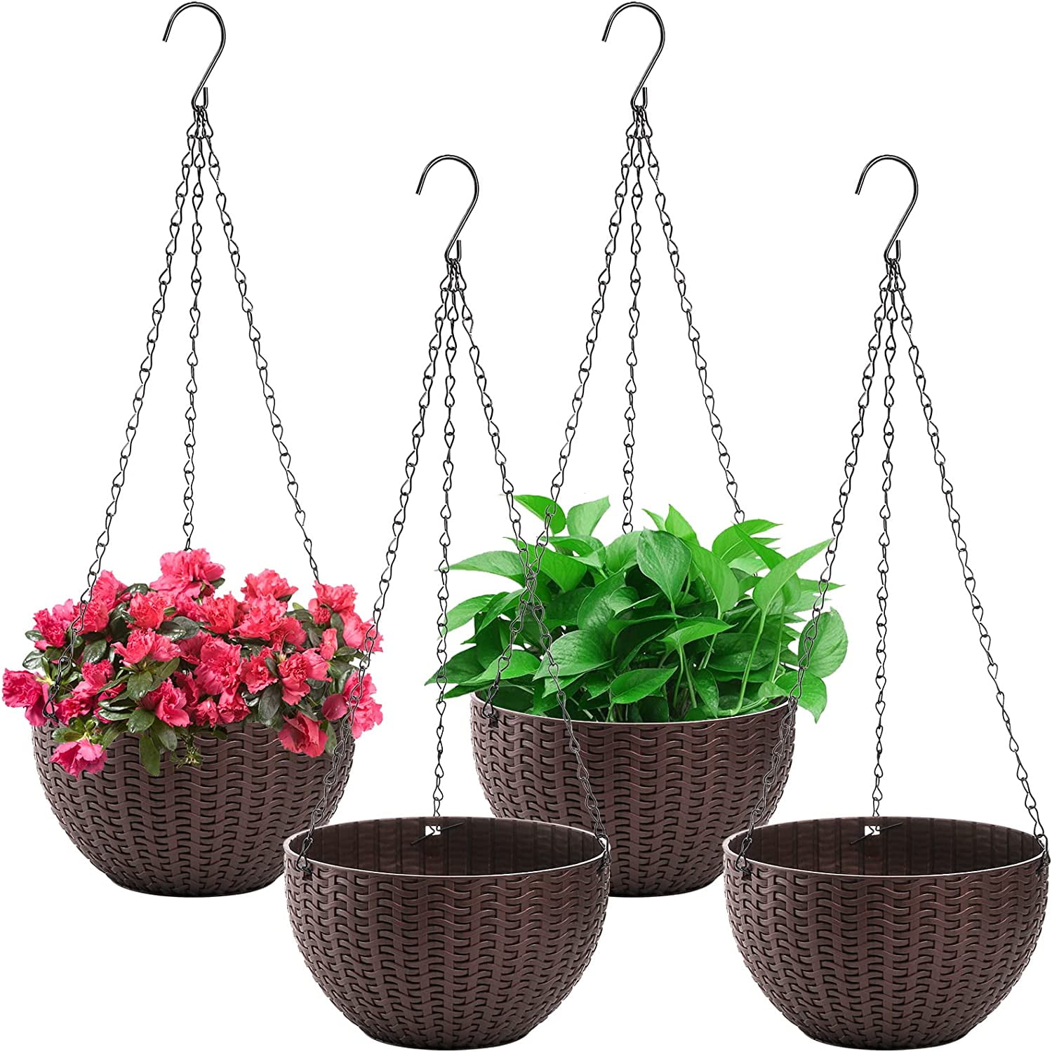 4 Pack 8.2 inch Self-Watering Hanging Planters, Garden Flower Plant Pot ...