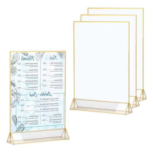 4 Pack 8.5X11 Gold Acrylic Sign Holder - Double-Sided Vertical Tabletop ...