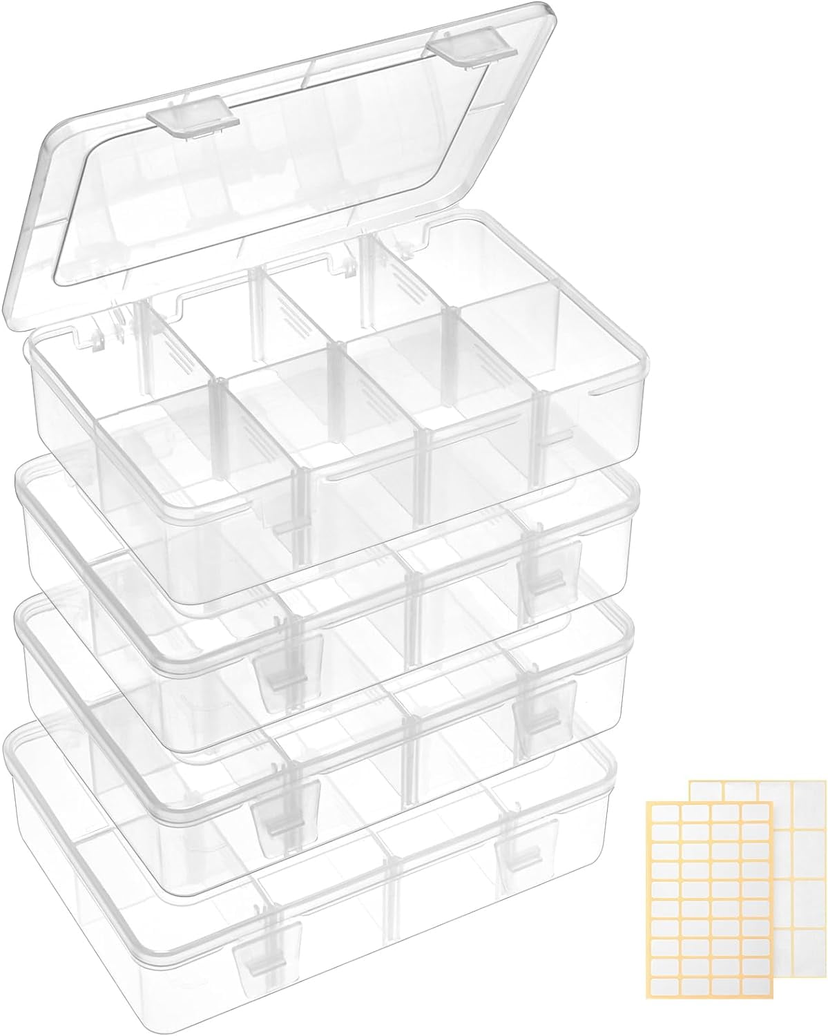4 Pack 8 Grids Bead Organizers and Storage, Plastic Organizer Box with ...