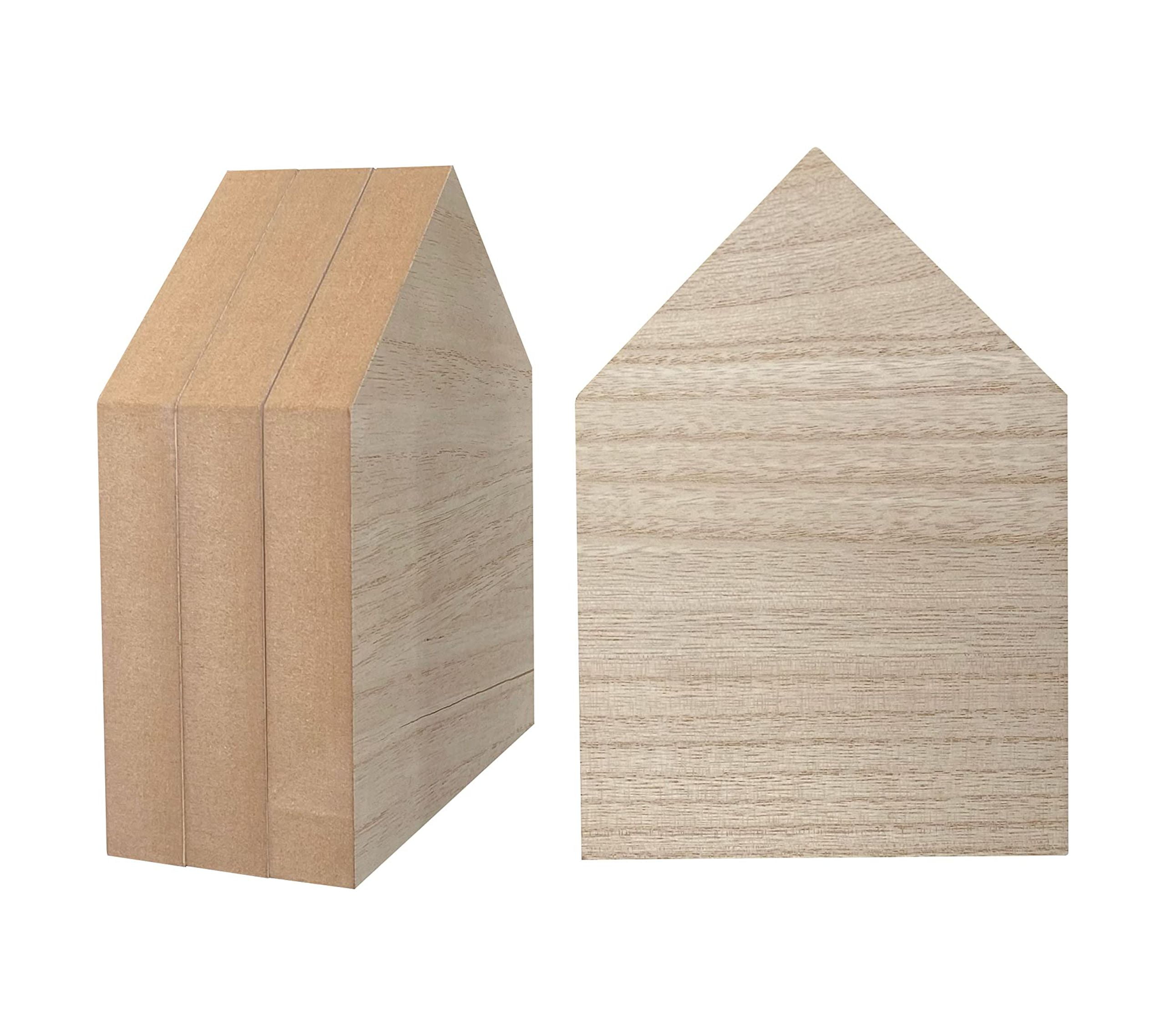 4 Pack 8 Inch EC36 Wooden House Shape Block Unfinished Wood Farmhouse ...