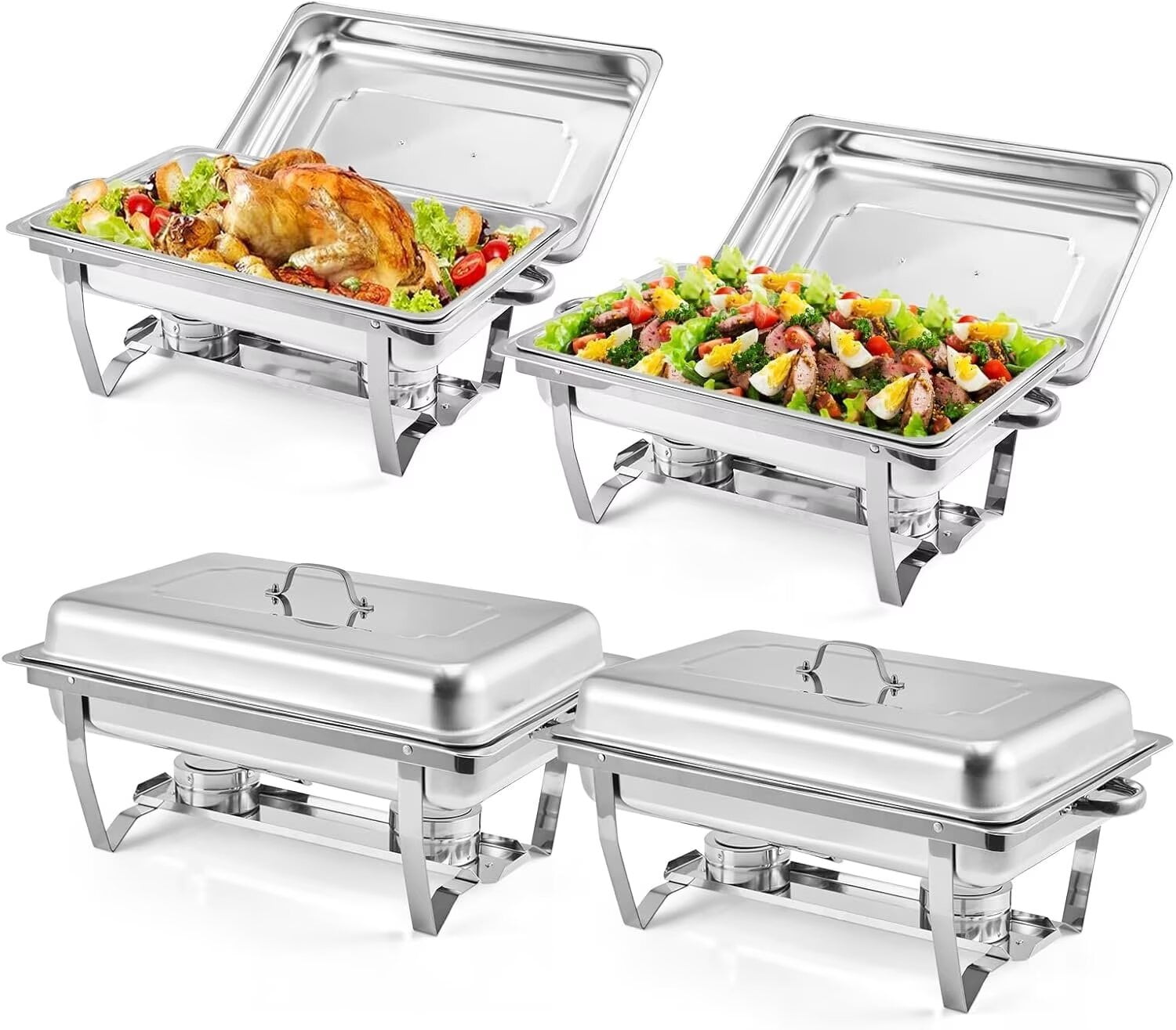 4 Pack 8 Qt Full Size Stainless Steel Chafing Dishes Buffet Set, Buffet ...