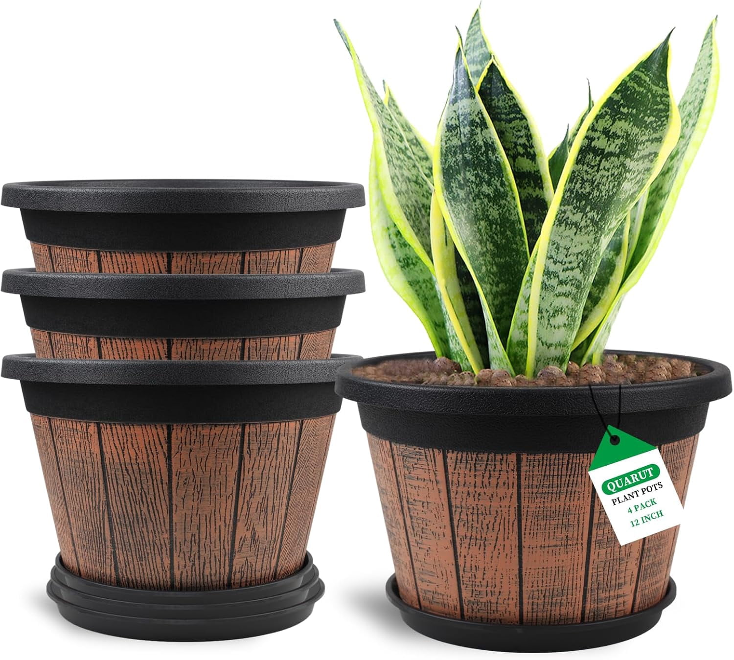 4 Pack 8 inch Plant Pot,Upgrade Whiskey Barrel Planters with Drainage ...