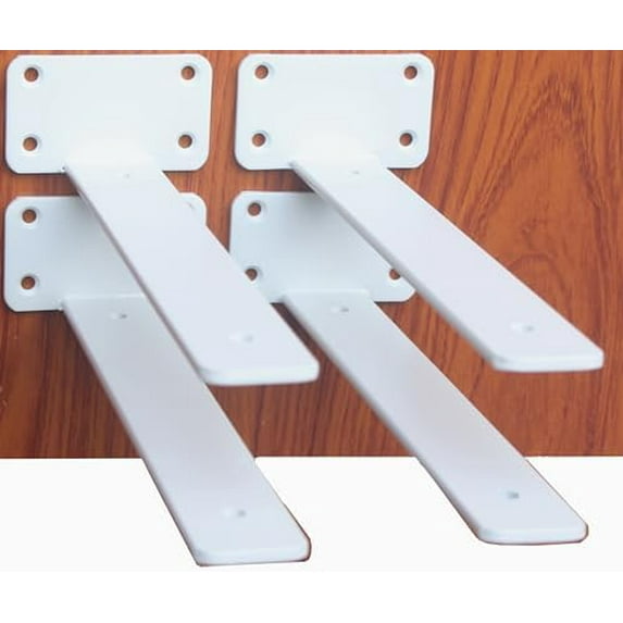 4 Pack - 8 inch White Hidden L Shelf Bracket (1/5 Inch Thicked) Iron ...