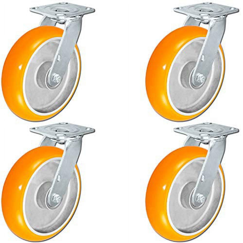 4 Pack - 8" x 2" Non-Marking Orange Tread Polyurethane Casters - 4 ...