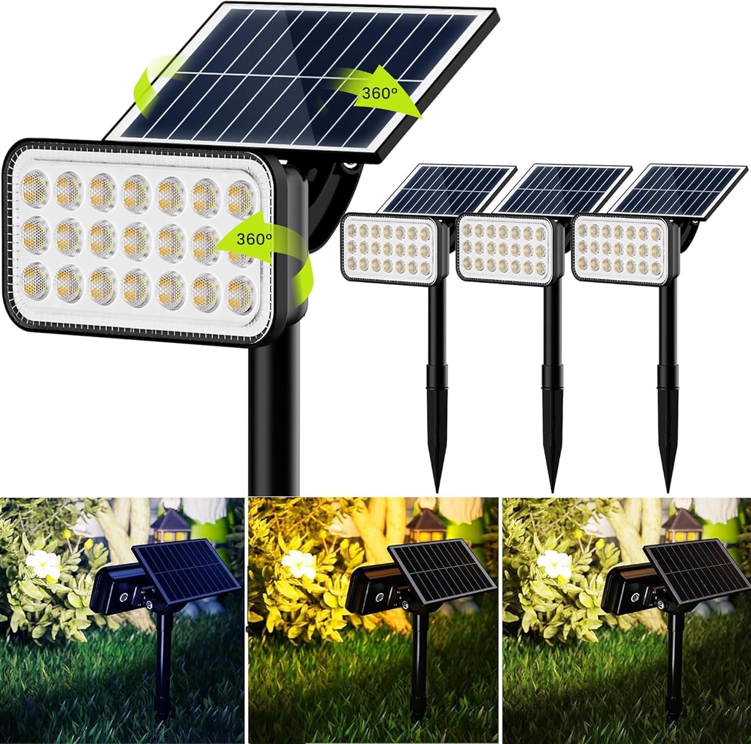 4 Pack 84-LED Solar Spotlights: 5 Lighting Modes, 360 Adjustable, IP65 ...