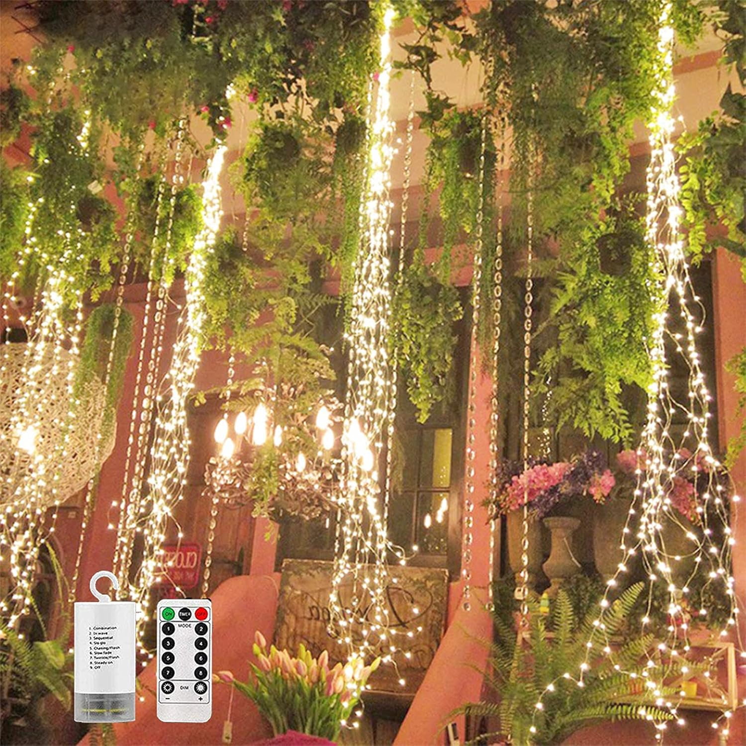 4 Pack 880 LED Battery Operated Firefly Lights, Remote Control Timer 8 ...