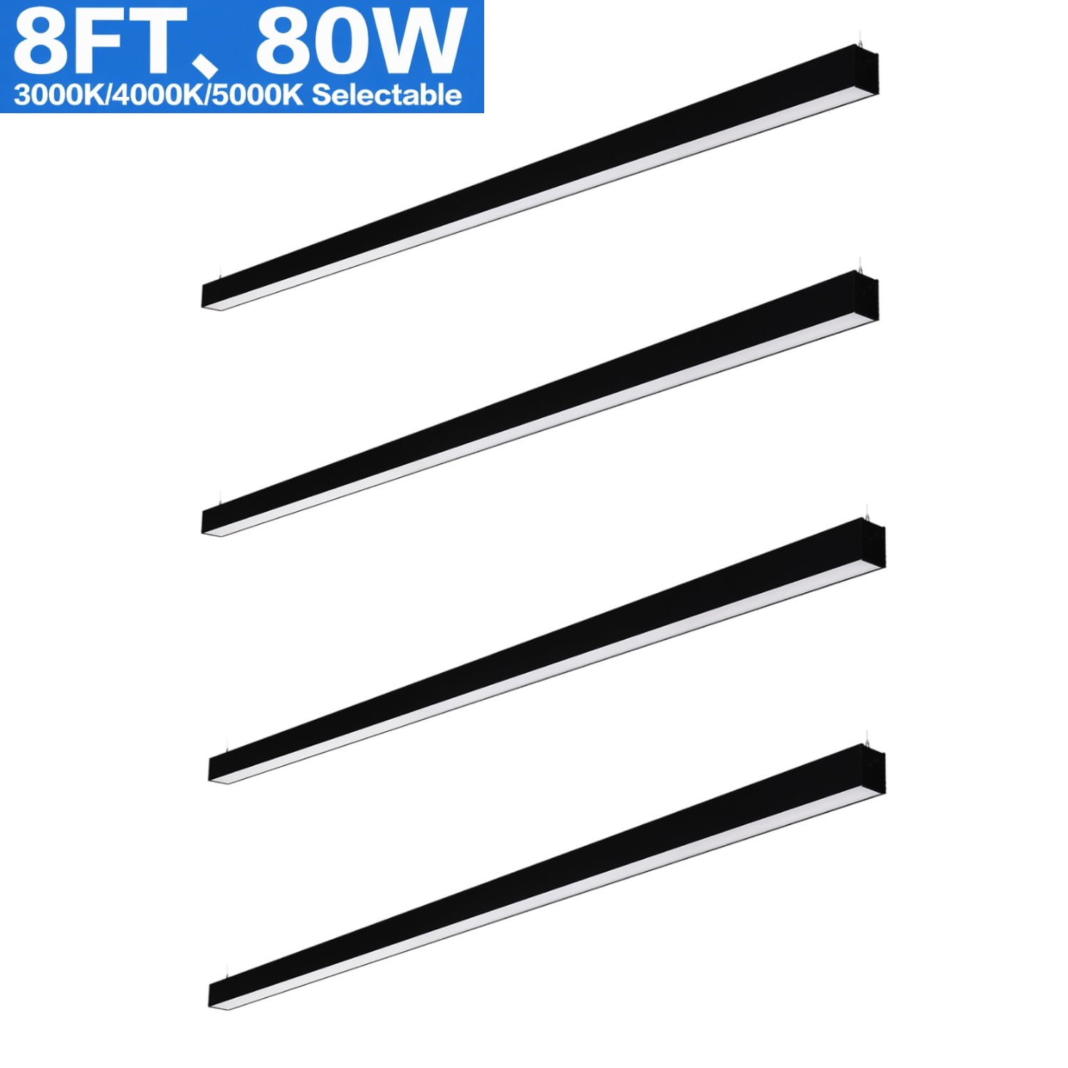 4 Pack 8FT 80W 3CCT Dimmable Commercial Linkable Linear Light, 3000K ...