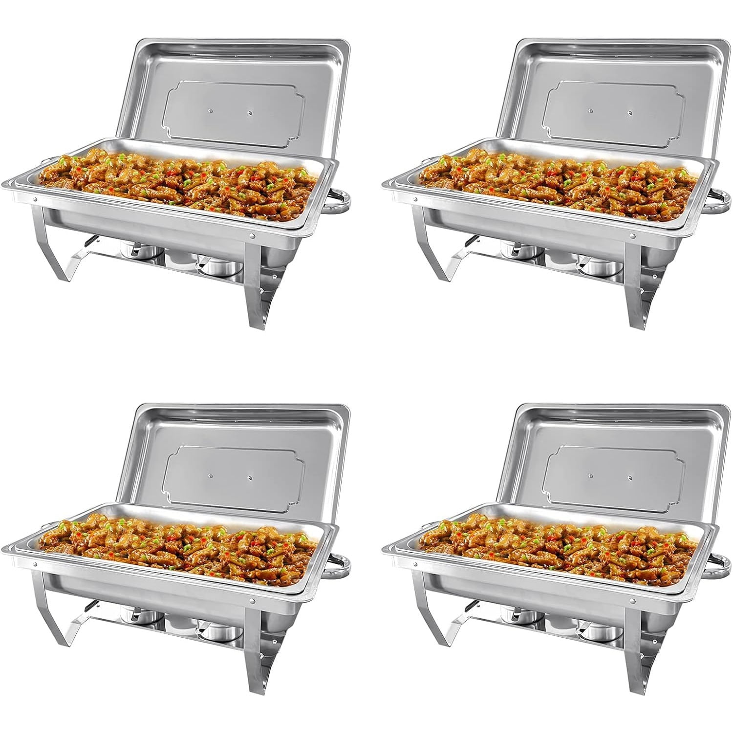 4 Pack 8QT Chafing Dish Buffet Set Stainless Steel Food Warmer Chafer Complete Set with Water ...