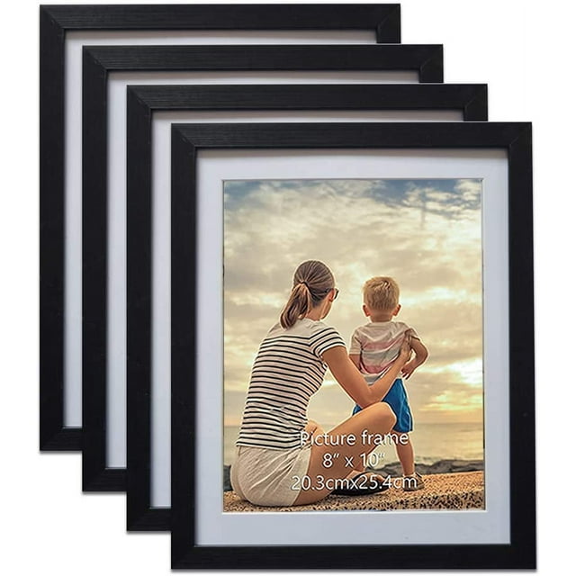 4 Pack 8x10 Picture Frame with Mat, Black Photo Frame Set Matted to 8 x ...