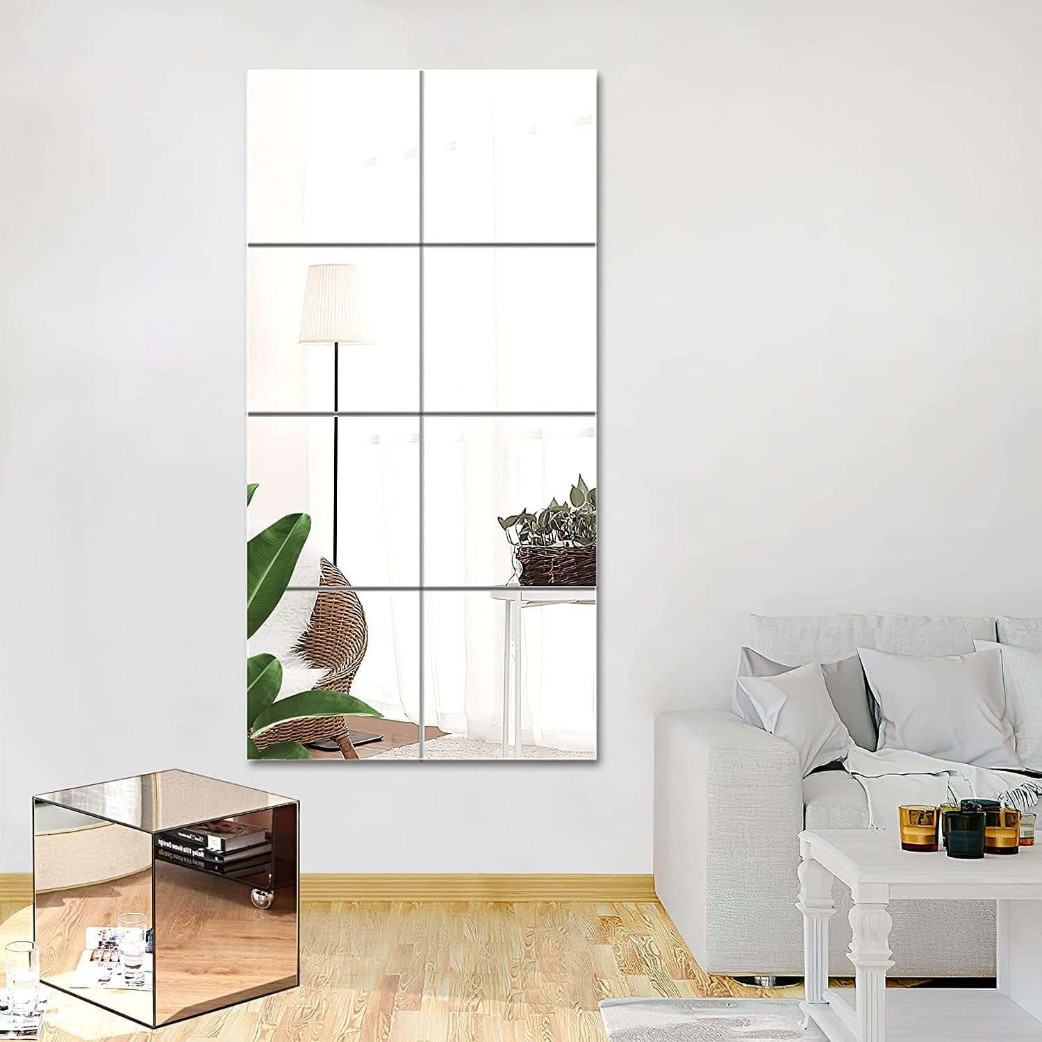 4 Pack (8x8Inch) Self Adhesive Acrylic Mirror, Mirror Tiles,Flexible ...