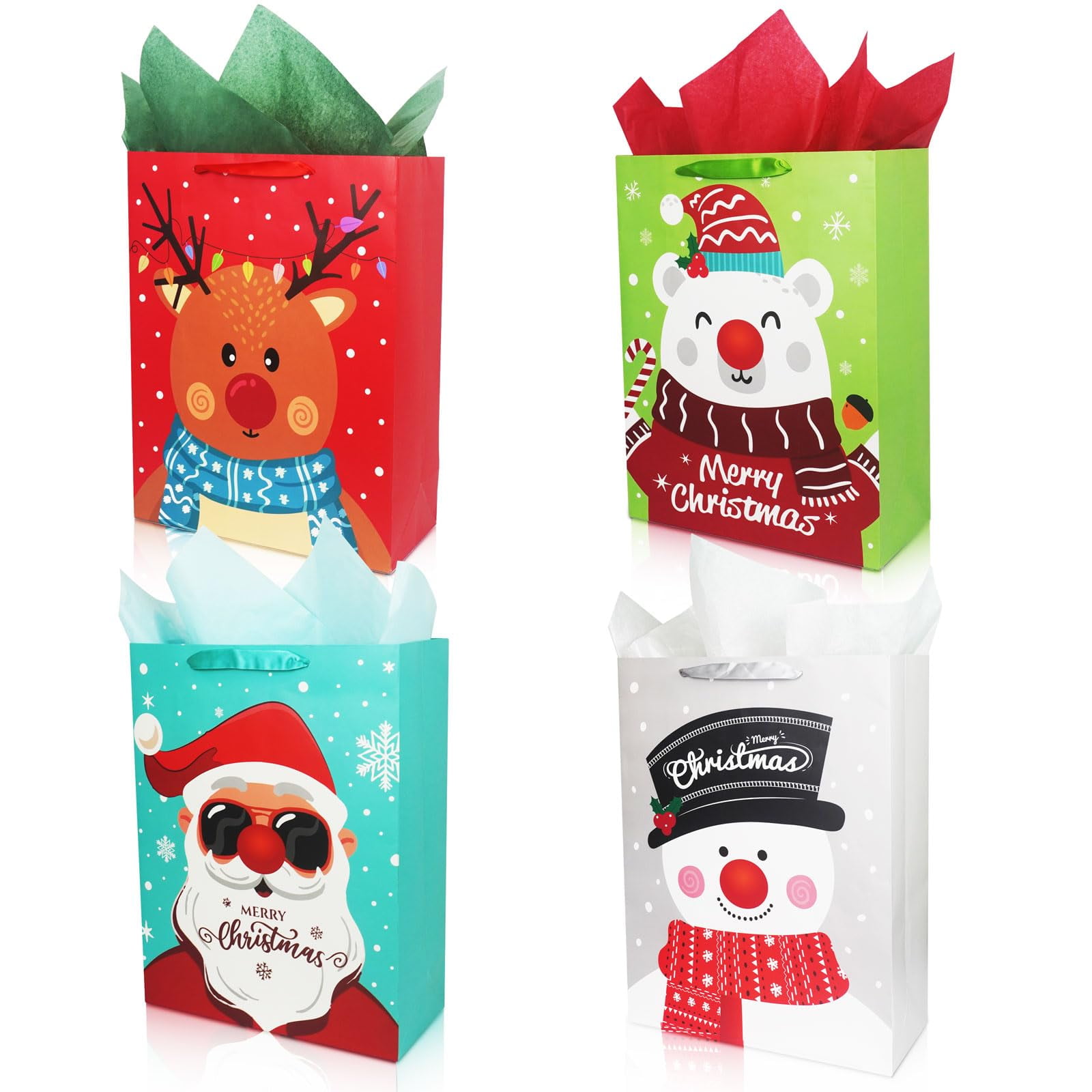 4 Pack 9.5" Medium OIF8 Christmas Gift Bags, Xmas Paper Bags With ...
