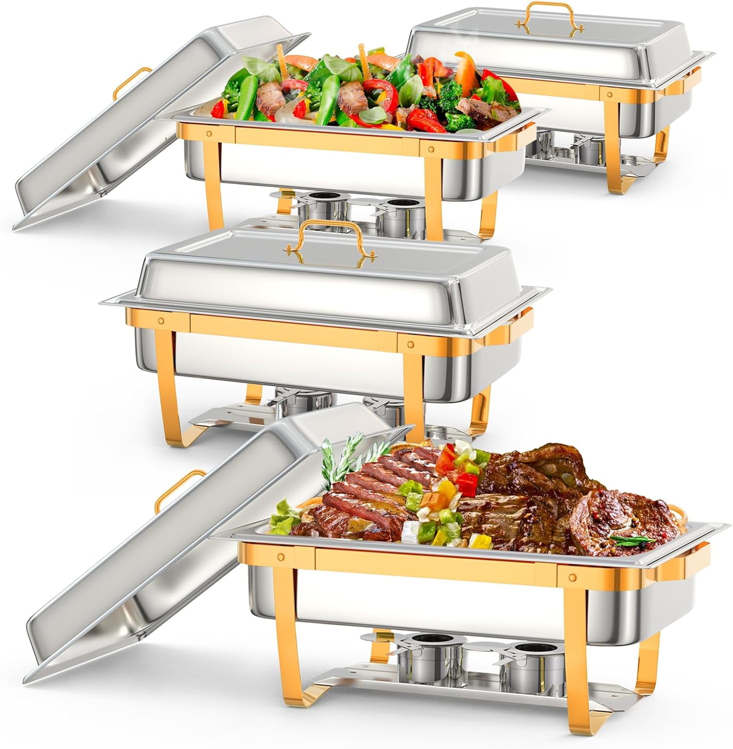 4 Pack 9.5QT Stainless Steel Chafing Dish Buffet Set, 2-Piece Stainless ...