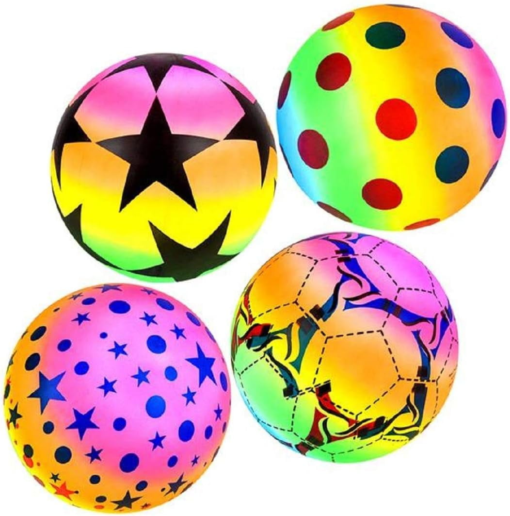 4 Pack- 9" Rainbow Neon Colorful Design Inflatable Beach Balls ...