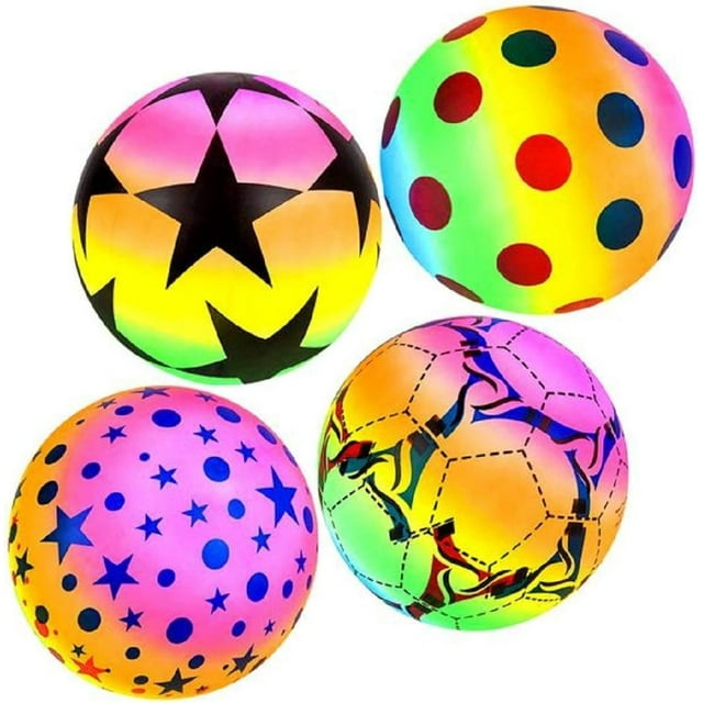 4 Pack- 9" Rainbow Neon Colorful Design Inflatable Beach Balls ...