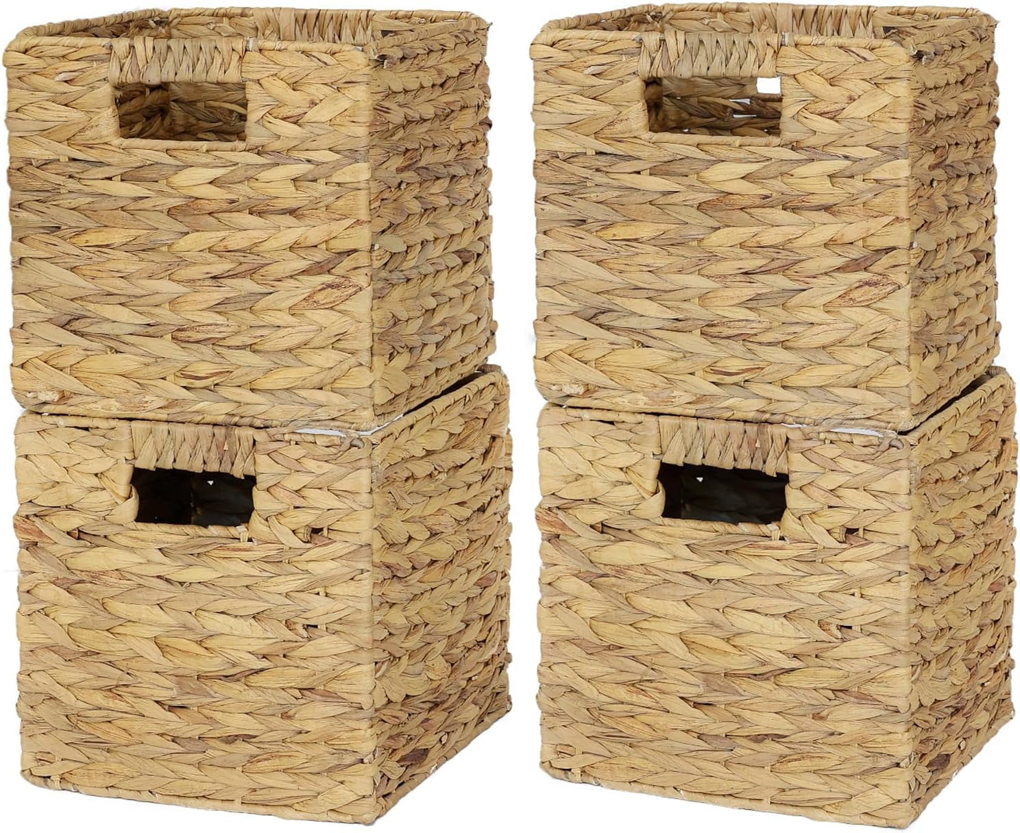 4 Pack 9" Wicker Storage Cubes, Water Hyacinth Baskets, Foldable Wicker ...