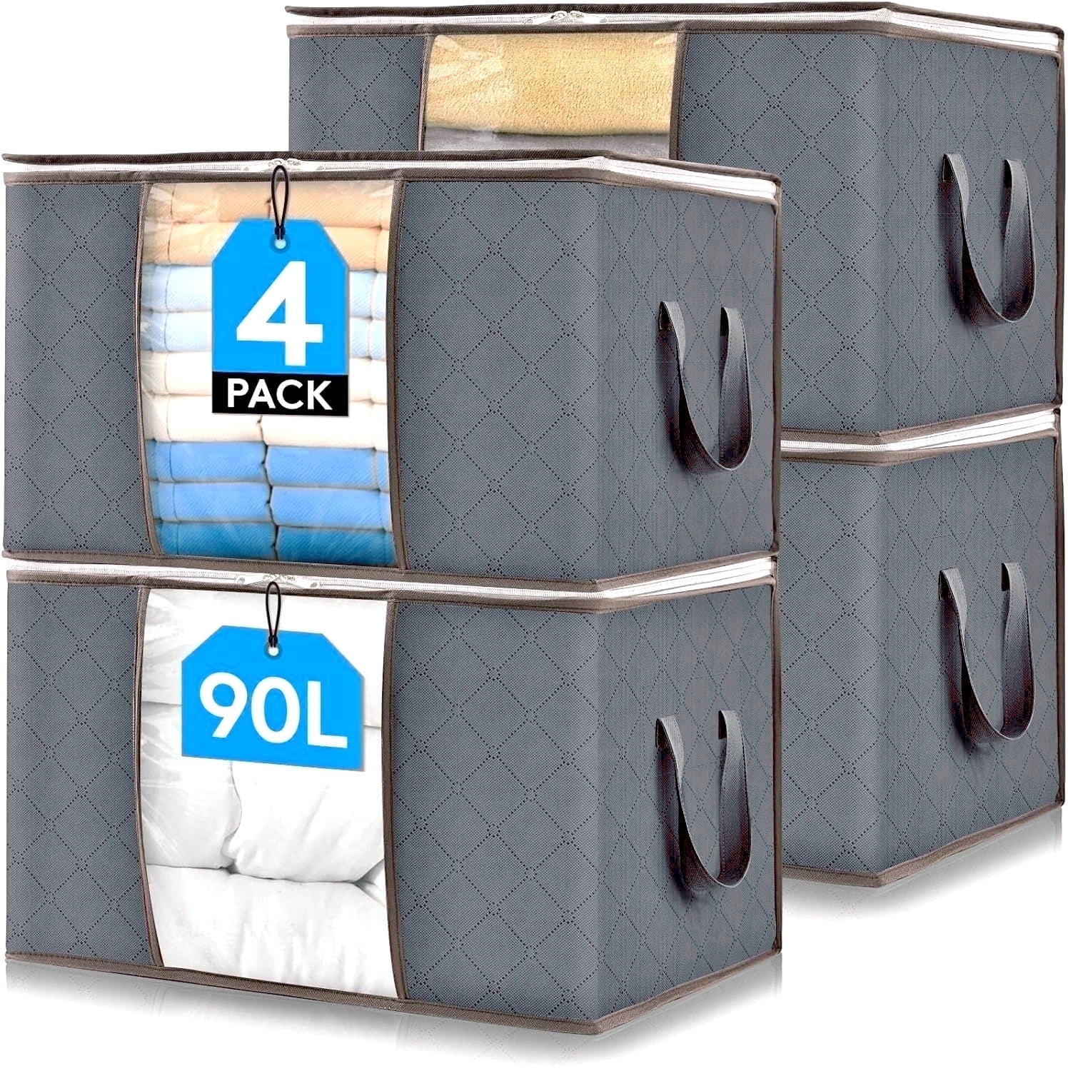 AIKERLP 4 Pack 90L Large Foldable Storage Bags, Zippered Durable ...