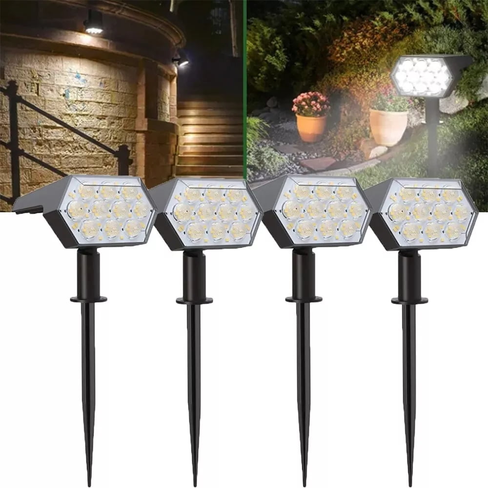 4 Pack 92-LED Solar Spotlights Landscape Lights Outdoor Garden Pathway ...