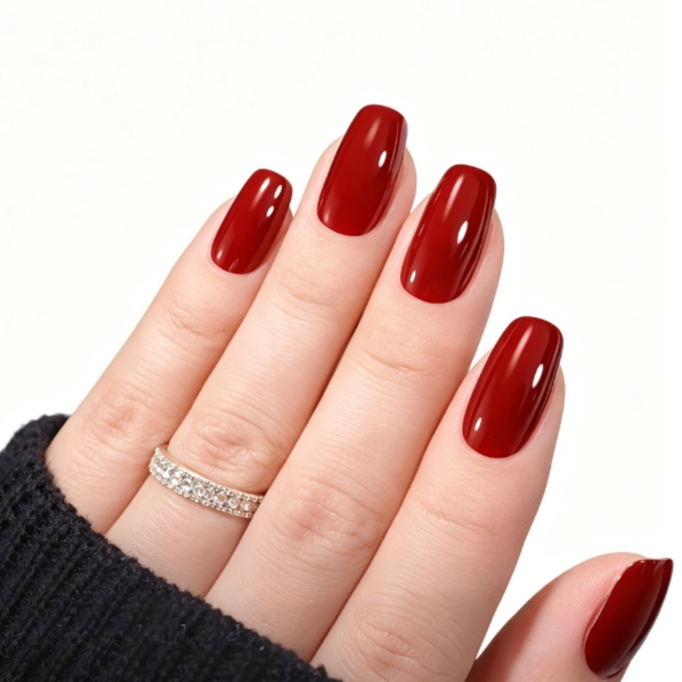 4 Pack 96Pcs Press On Nails, Short Deep Red Glossy Fake Nails with ...
