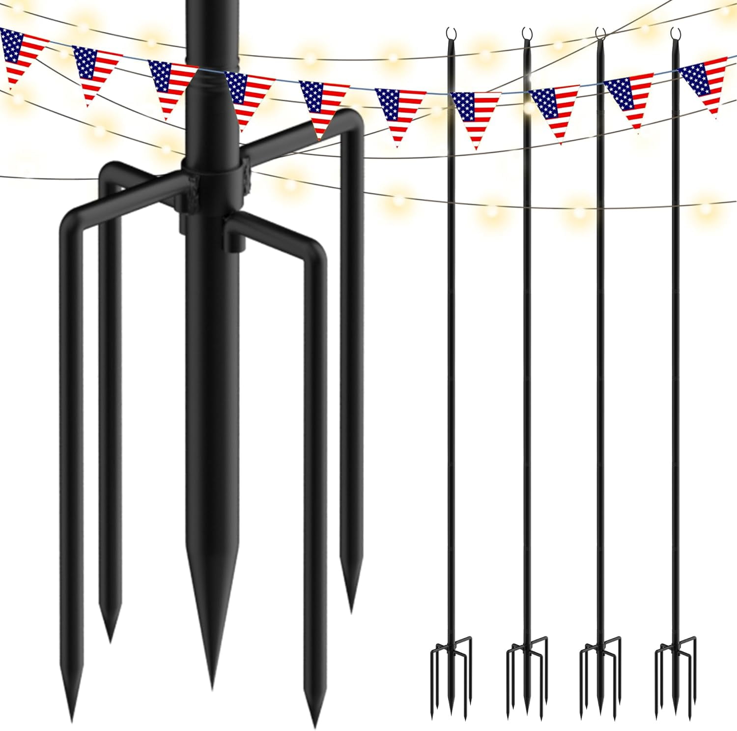 4 Pack 9FT String Light Poles for Outdoor Use, Rustproof Waterproof ...