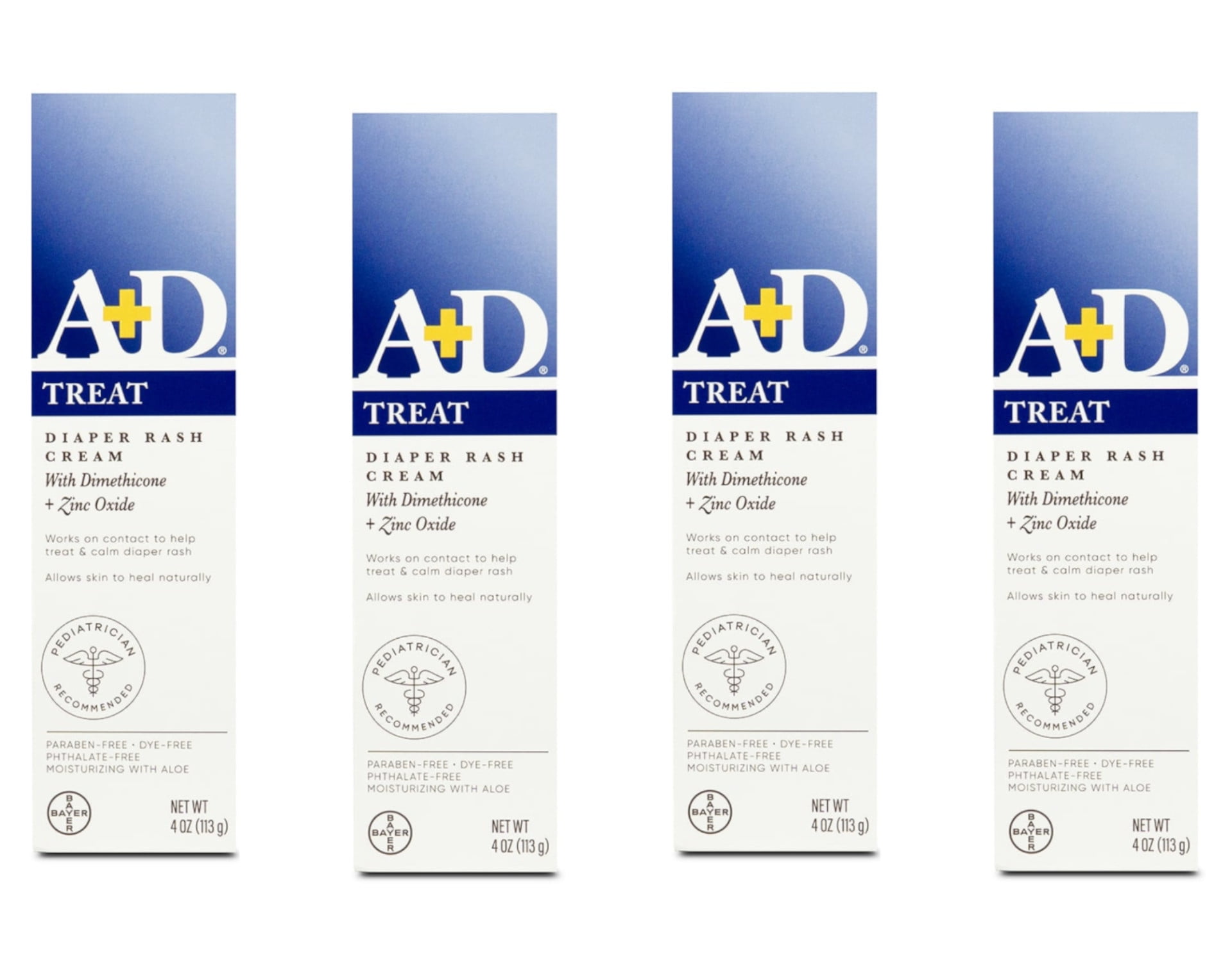 4 Pack A+D Diaper Rash Cream with Aloe Diaper Rash Cream 4 Oz Each ...