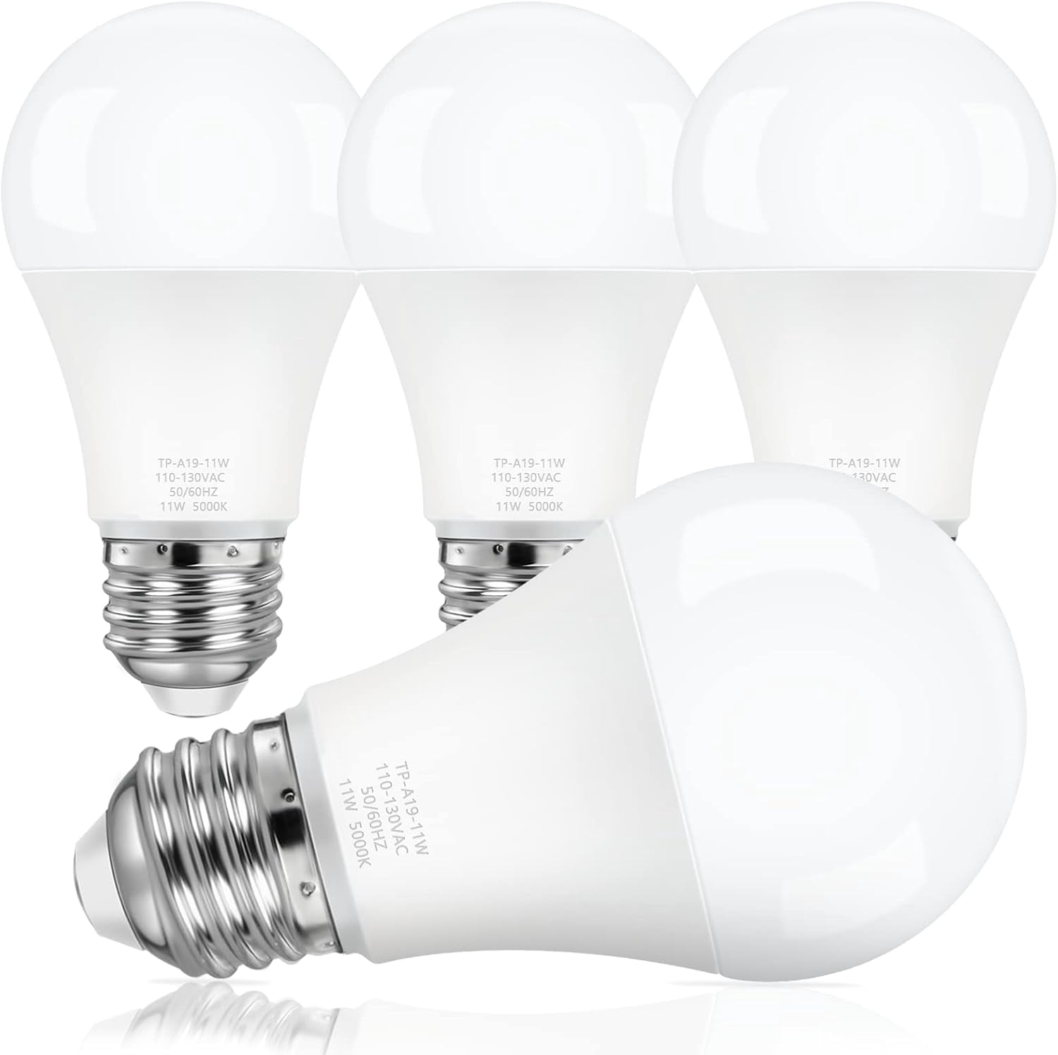 4-Pack A19 LED Light Bulbs, 100W Equivalent LED Bulb, 5000K 1100Lumen ...