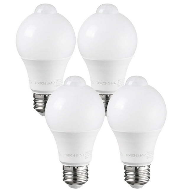 4 Pack A19 LED Motion Sensor Light Bulb, 9W, 900LM, E26 Base, UL Listed ...