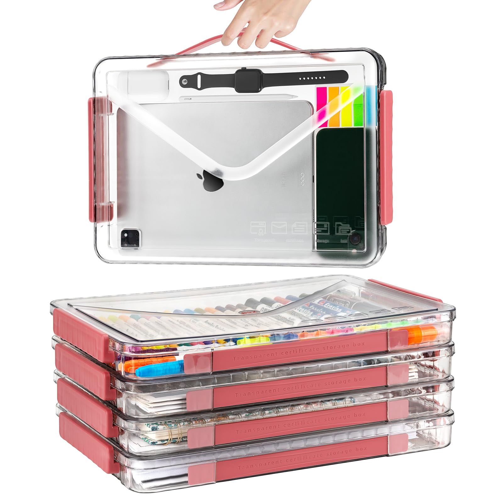 4 Pack A4 File Box Clear Portable Project Case with Handle, Stackable ...