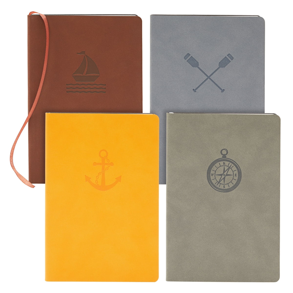4 Pack A5 Lined Faux Leather Nautical Journal, Lay-Flat Notebooks for ...