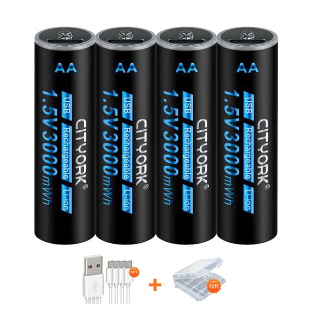 4 Pack AA Batteries Type-C USB 3000mWh 1.5V Lithium High Capacity AA ...