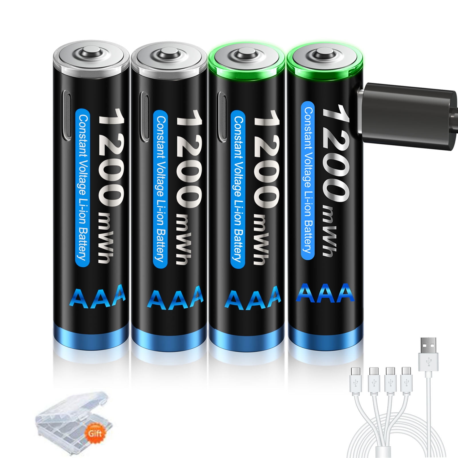 4 Pack AAA Batteries Type-C USB 1200mWh 1.5V Lithium High Capacity AAA ...