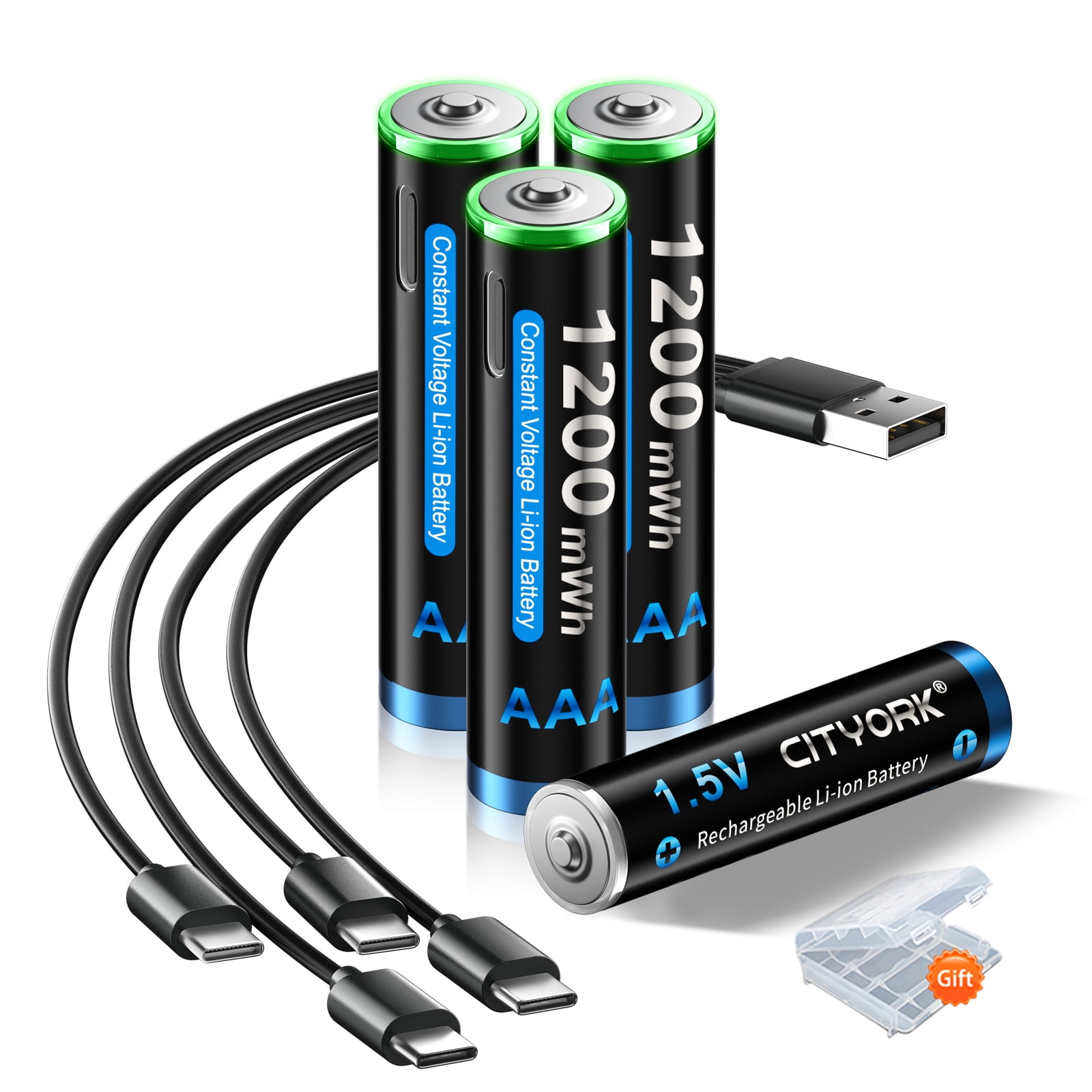 4 Pack AAA Batteries Type-C USB 1200mWh 1.5V Lithium High Capacity AAA ...