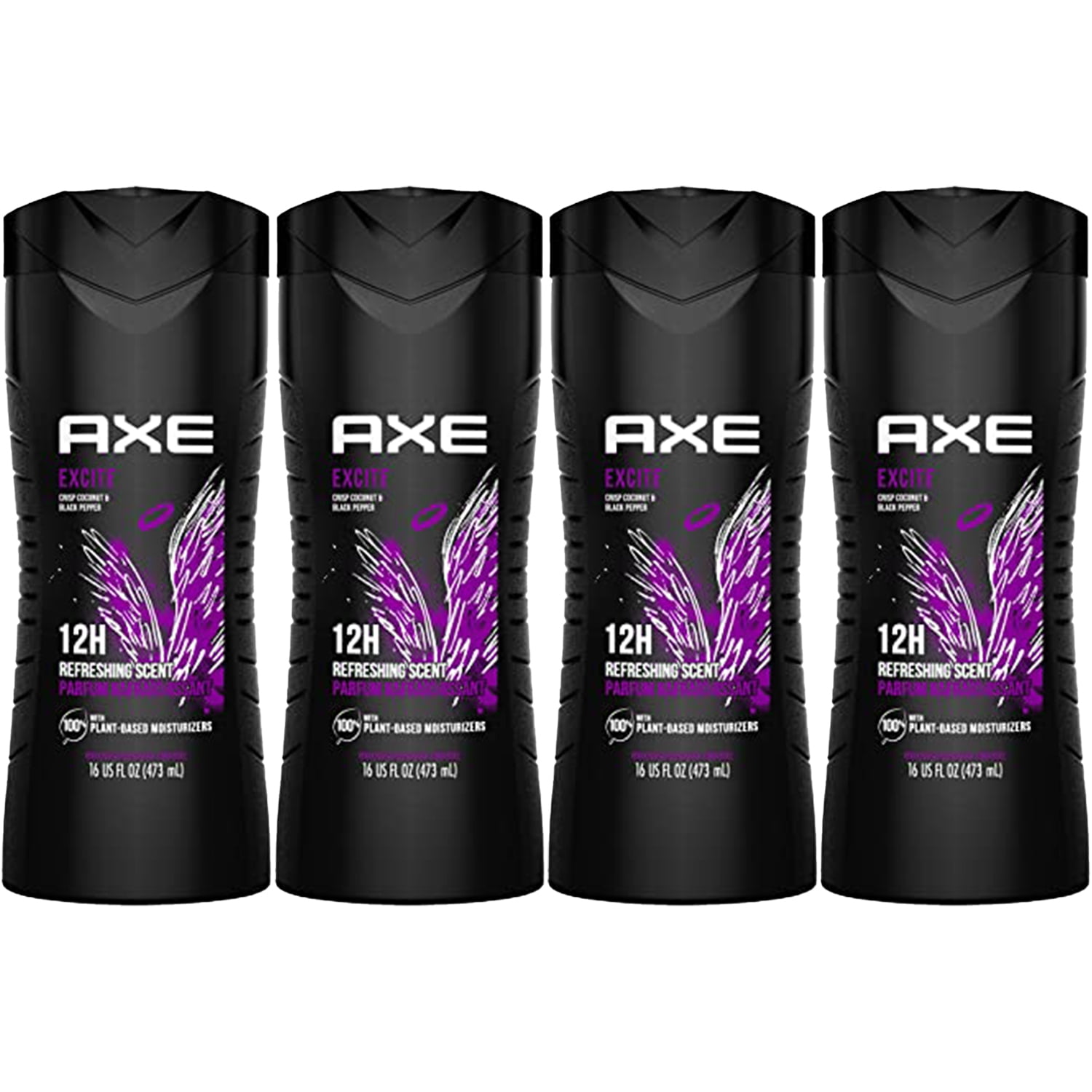 (4 Pack) AXE Body Wash 12h Refreshing Scent Excite Crisp Coconut And ...