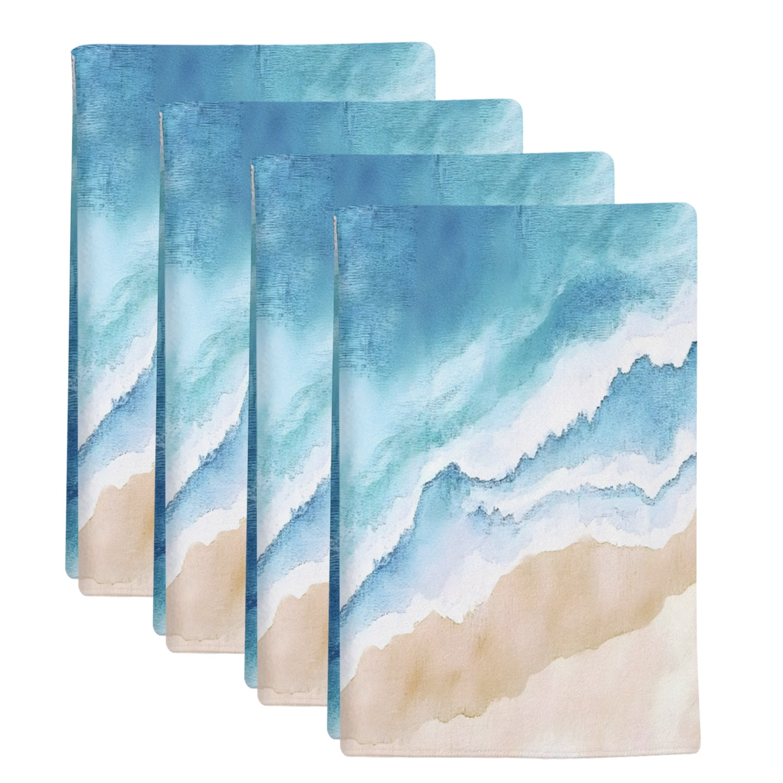 4 Pack Abstract Beach Ocean Kitchen Towels Blue Waves Watercolor ...