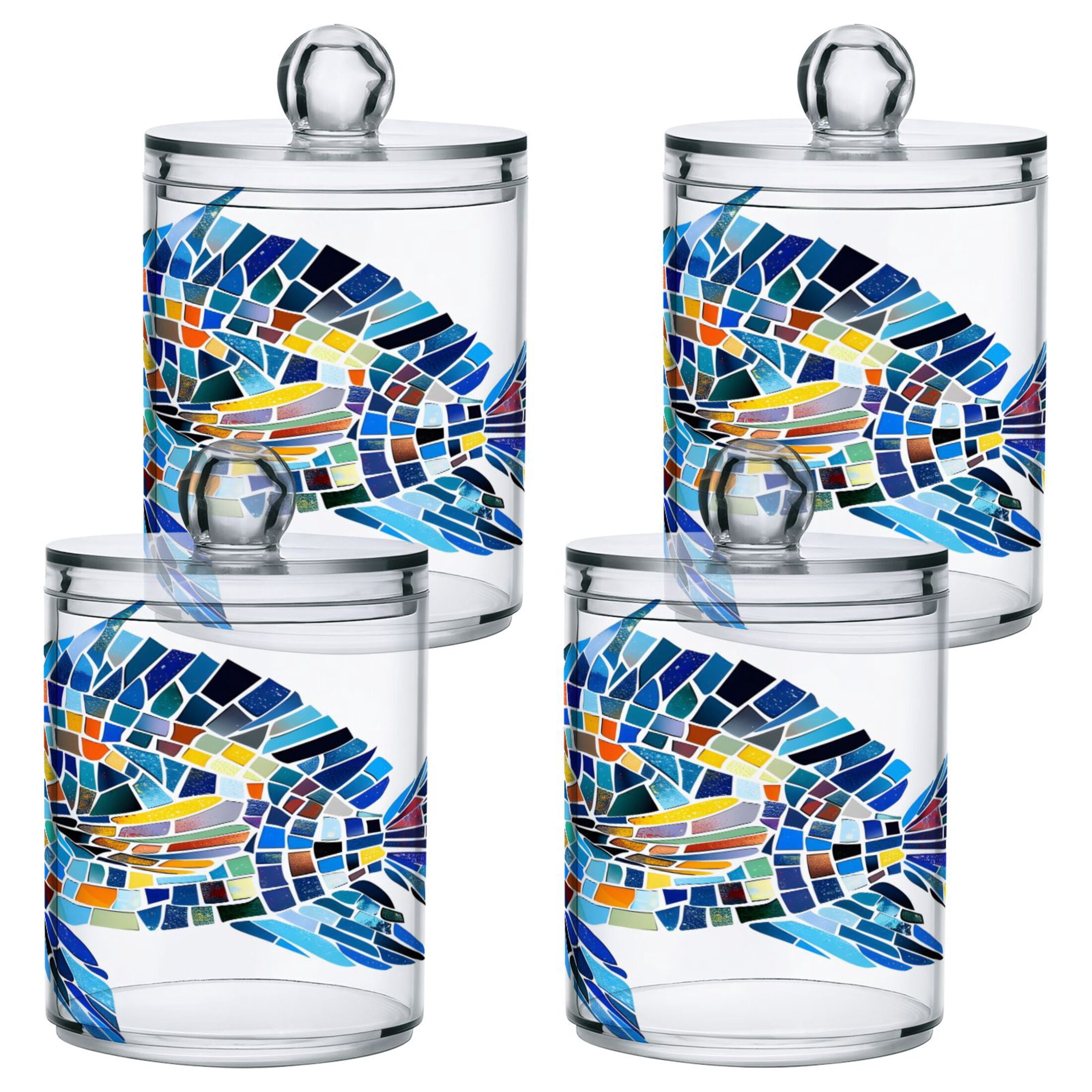 4 Pack Abstract Glass Fish Qtip Holder Dispenser Clear Plastic Storage ...