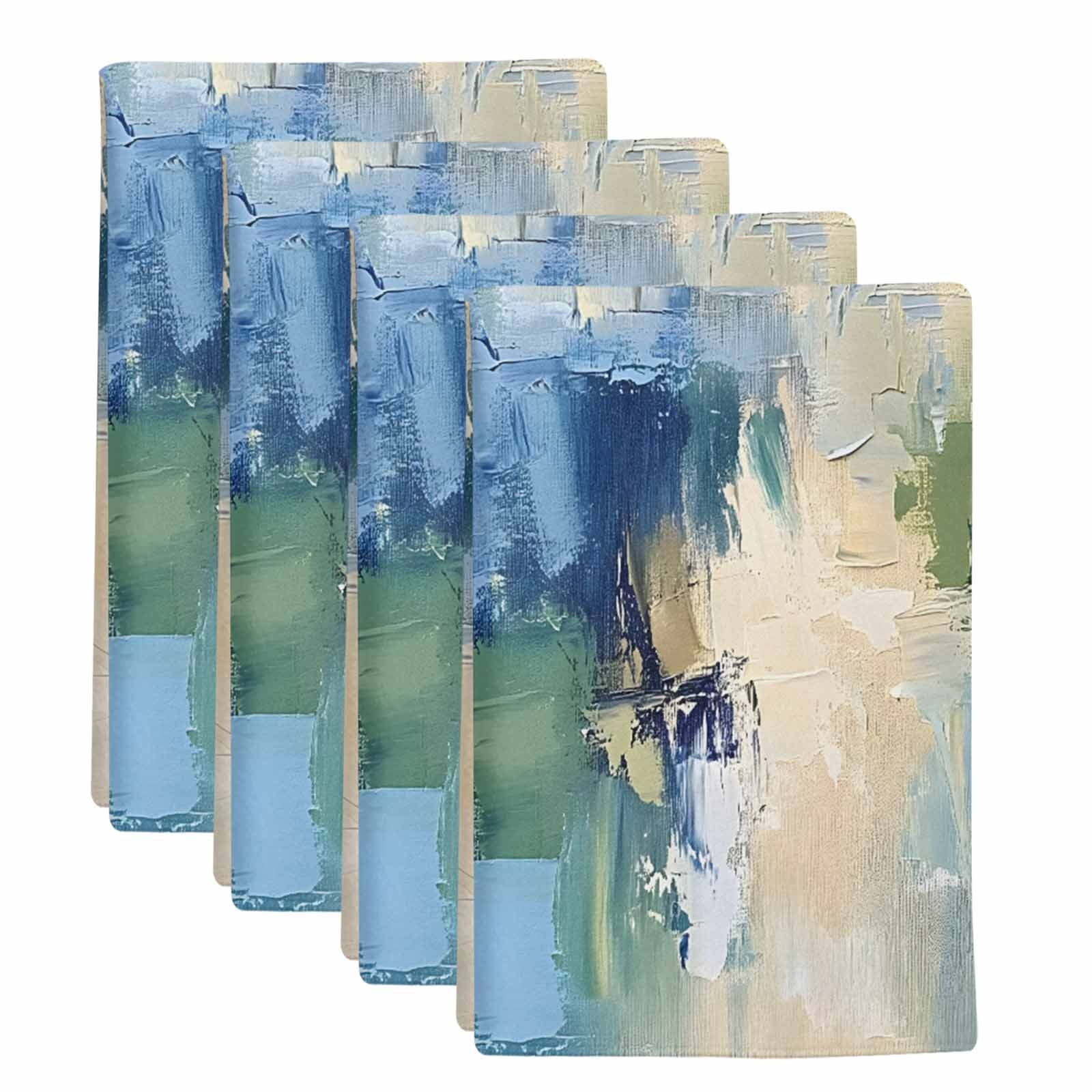 4 Pack Abstract Graffiti Kitchen Towels Blue Beige Oil Painting Theme ...