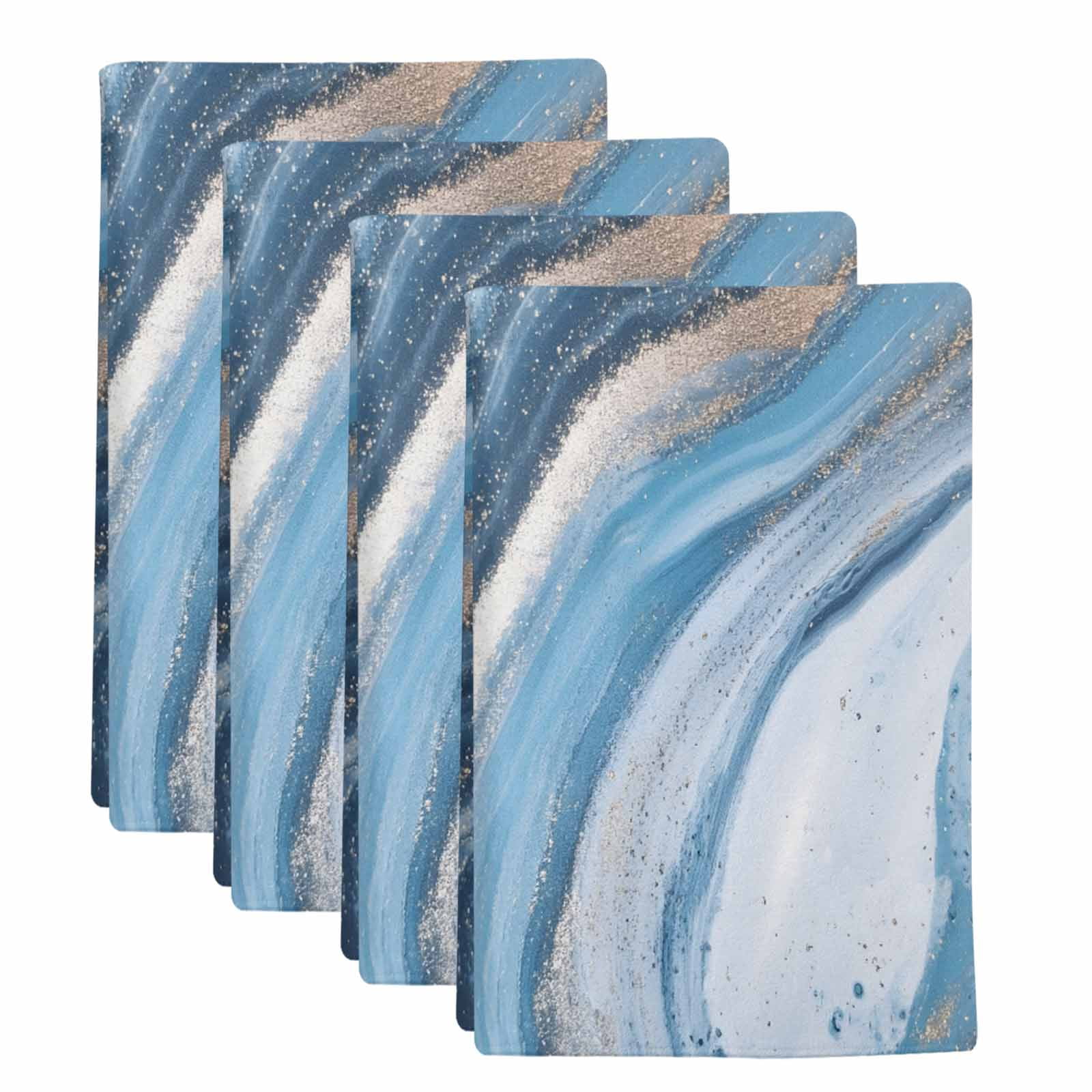 4 Pack Abstract Marble Waves Texture Kitchen Towels Gradient Blue Gold ...