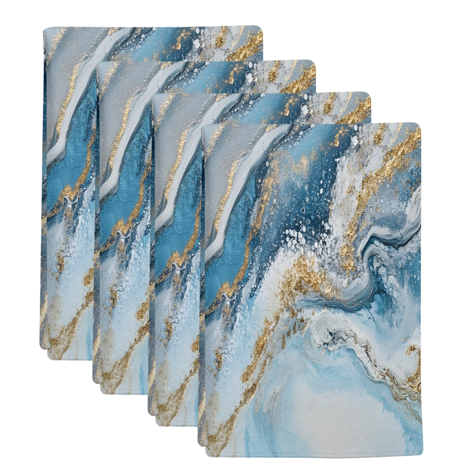 4 Pack Abstract Ocean Waves Kitchen Towels Gradient Blue Gold Sea Art ...