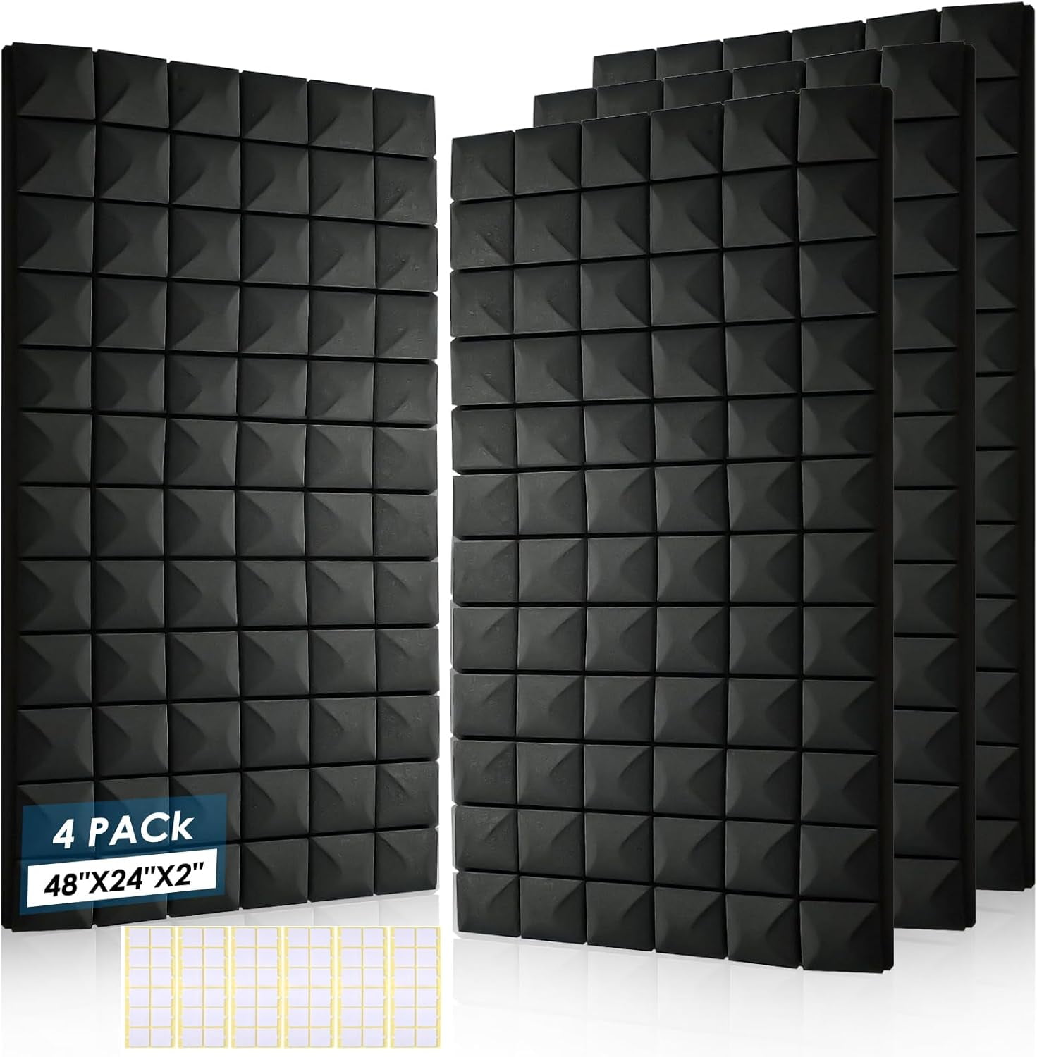 4 Pack Acoustic Panels, 48 x 24 x 2" Sound Proof Foam High Density ...