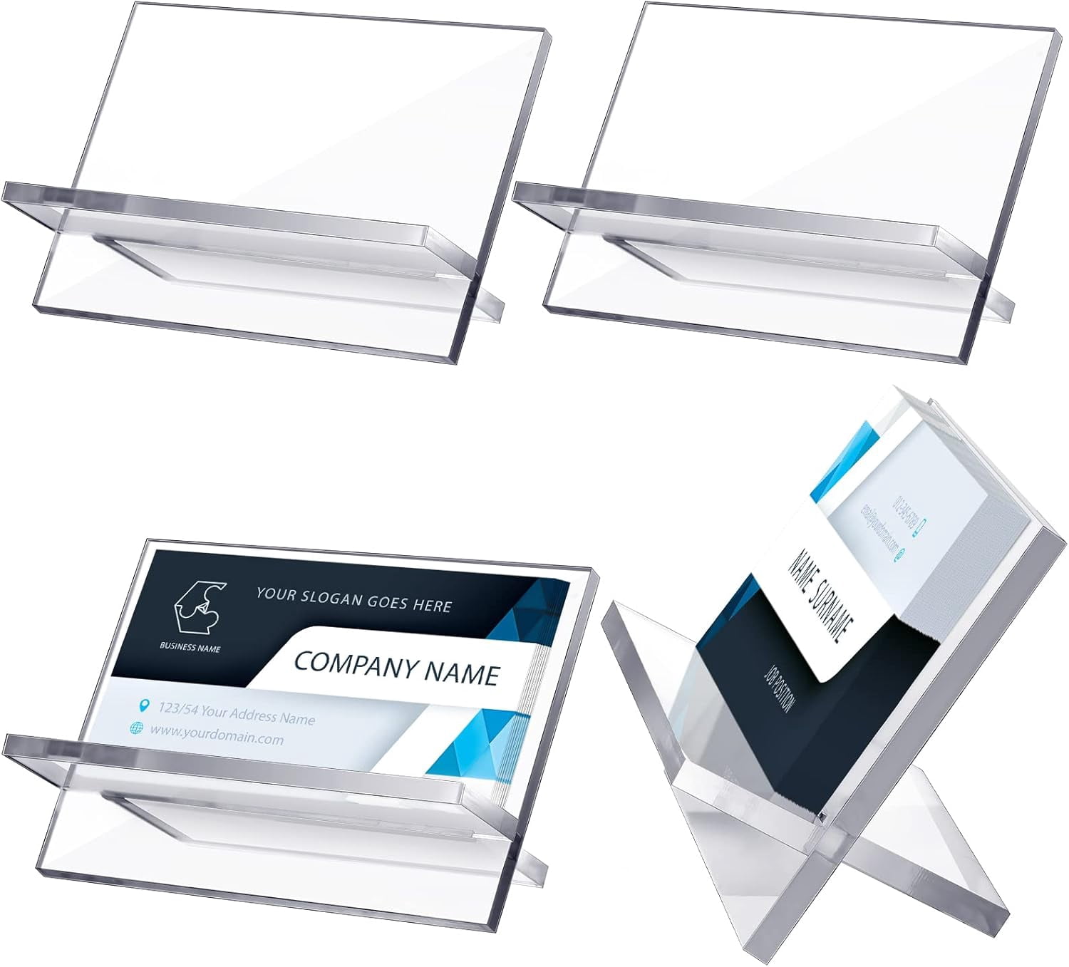 4 Pack Acrylic Business Card Holders for Desk Heavy Duty Clear Plastic ...