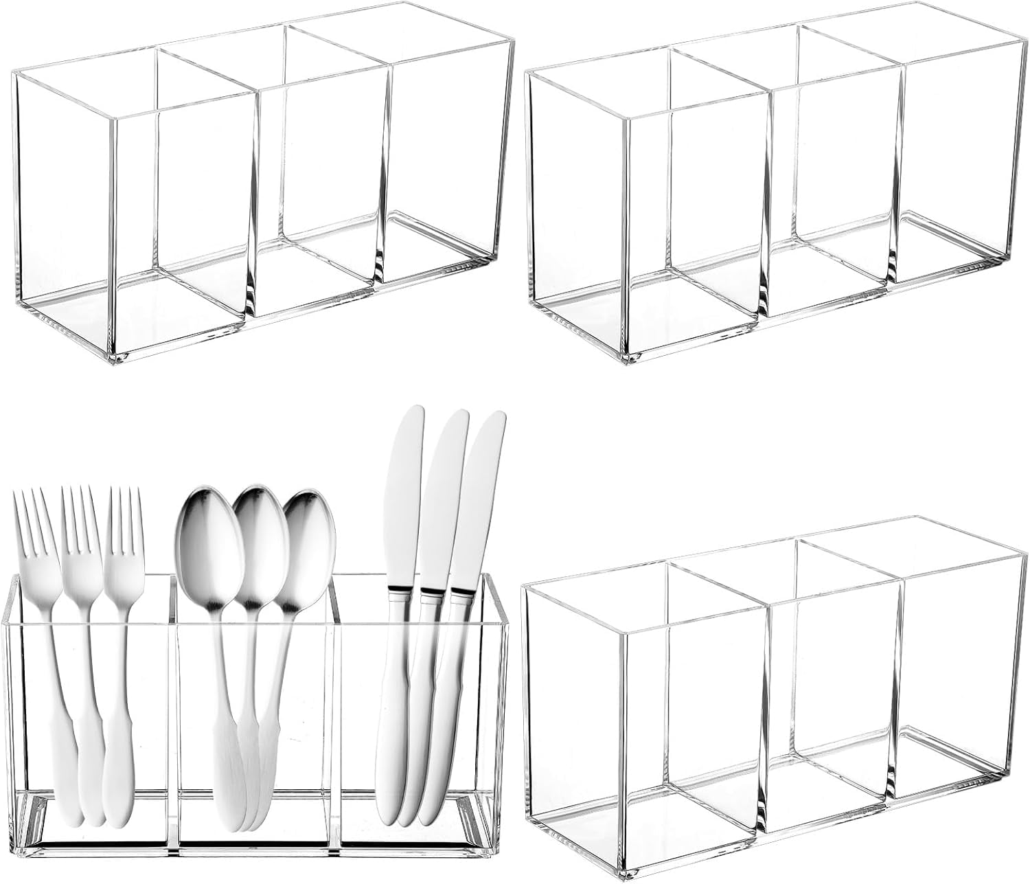 4 Pack Acrylic Cutlery Storage Organizer, Plastic Cutlery Utensil ...