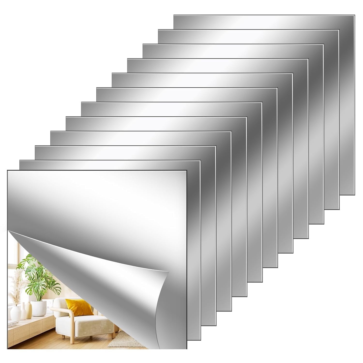 4 Pack Acrylic Flexible Mirror Sheets,12x12 Inch Self-Adhesive Mirror ...